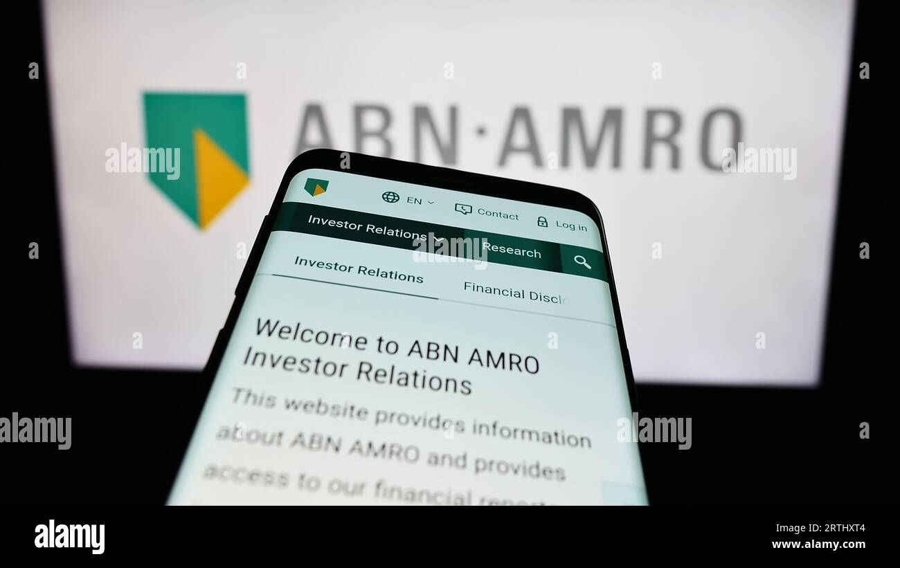 Mobile phone with website of Dutch financial company ABN AMRO Bank N.V ...