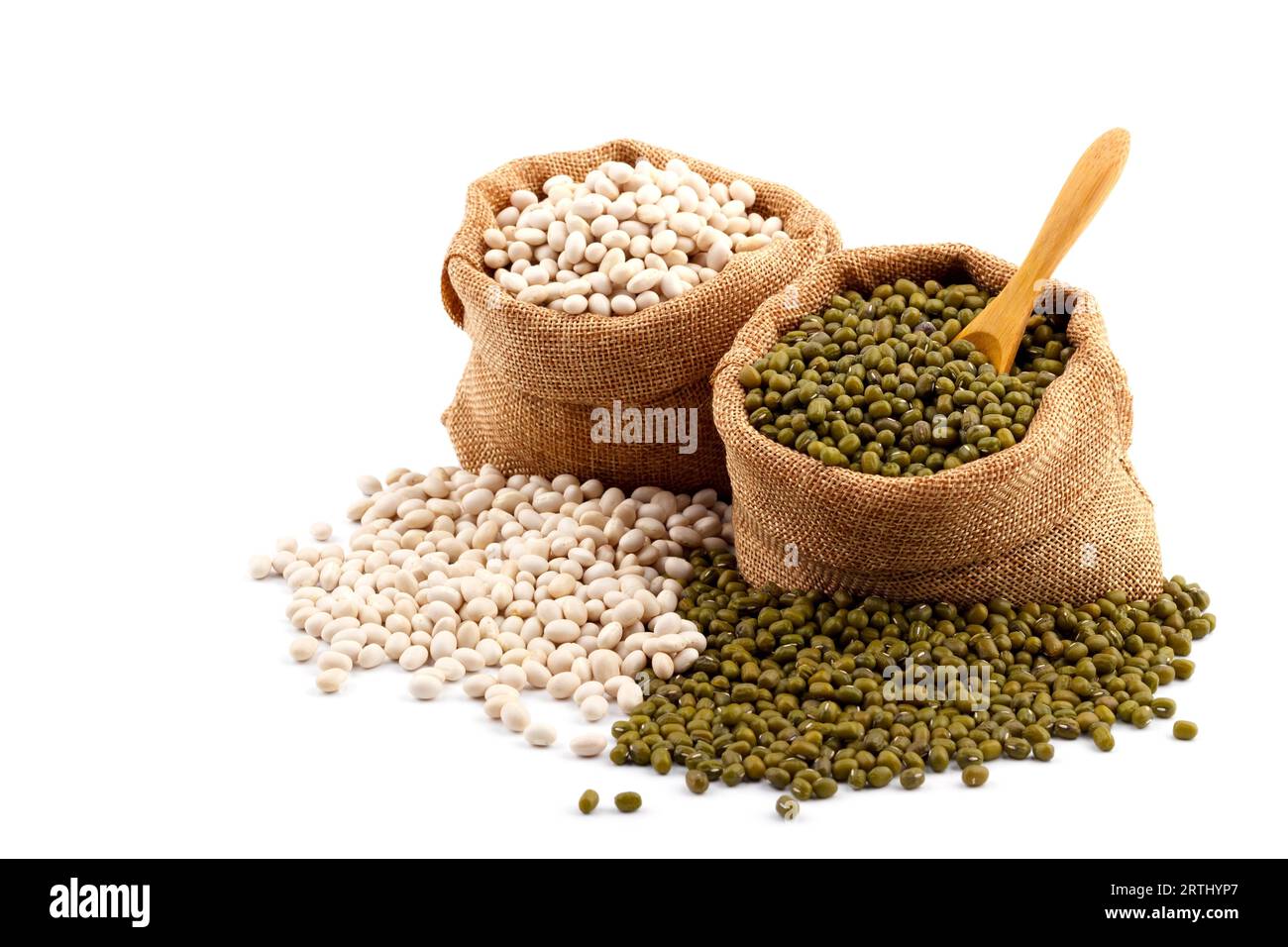 Beans variety, different types of beans in burlap sack isolated on ...