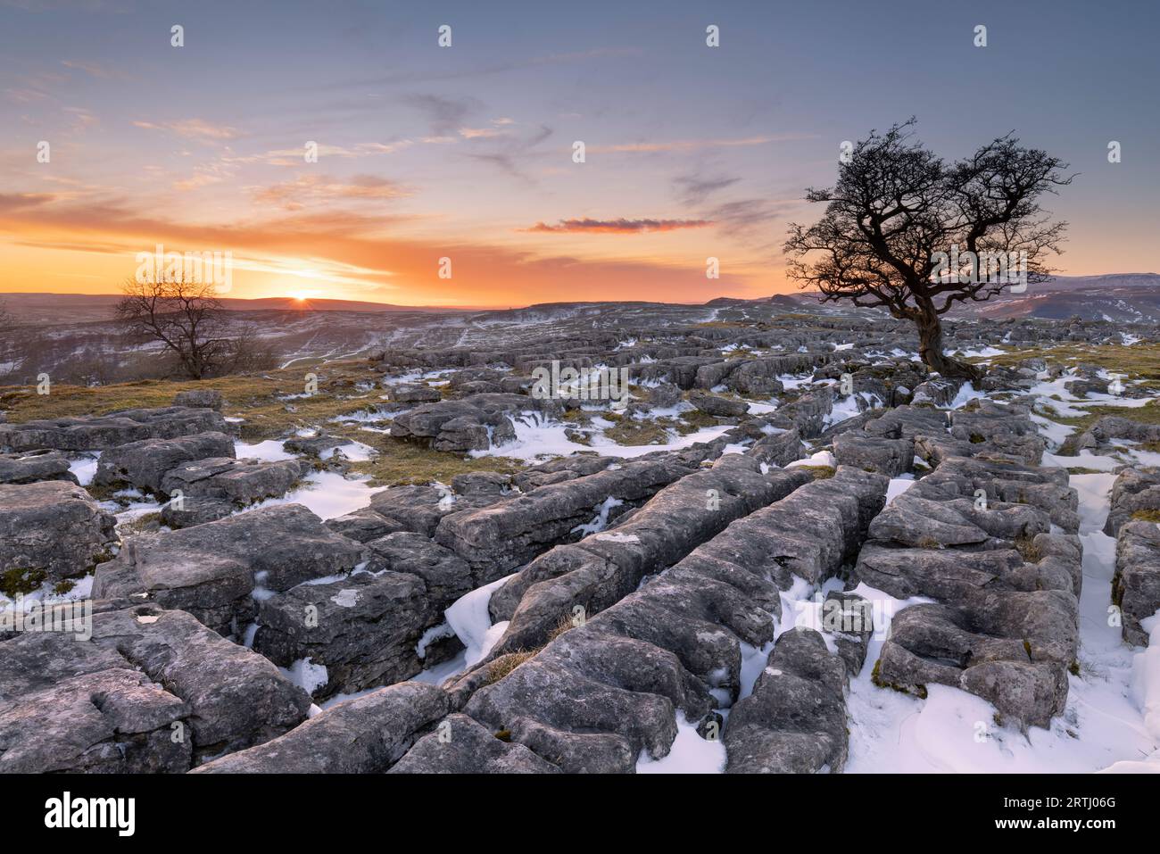 Winter sunset at Winskill Stones in the Yorkshire Dales National Park ...
