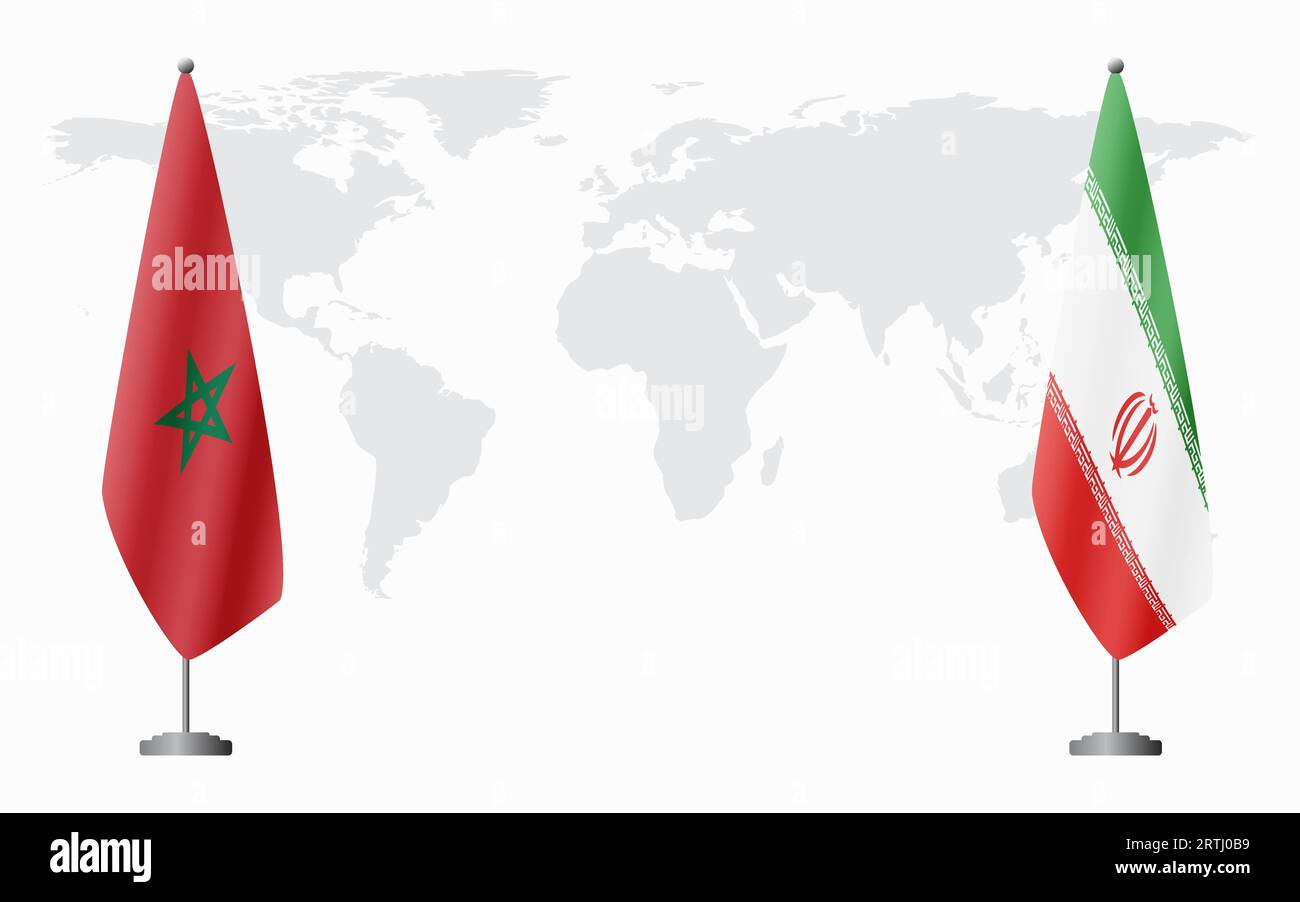 Morocco and Iran flags for official meeting against background of world ...