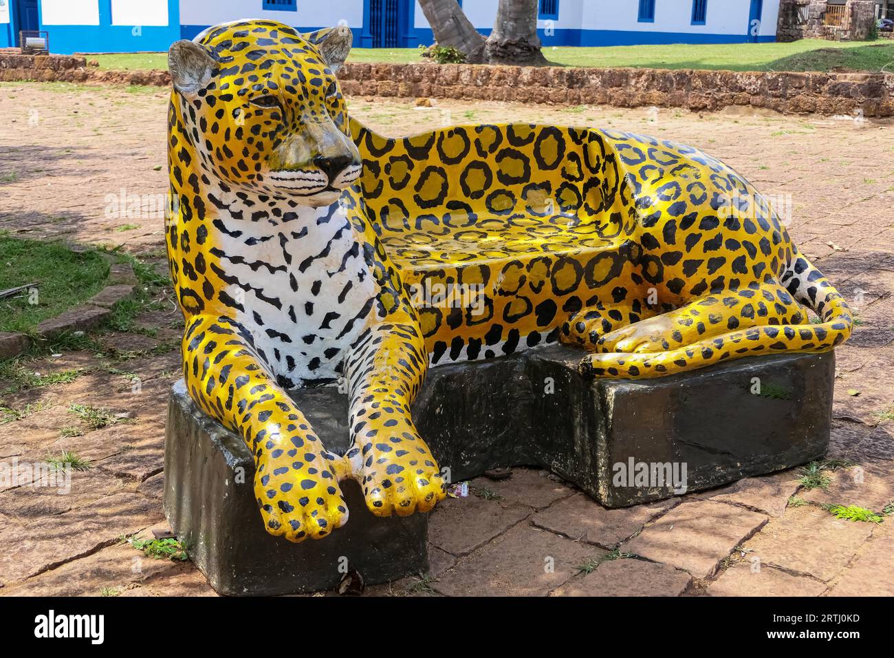 Unusual park bench in shape of the flagship animal of the region in the ...