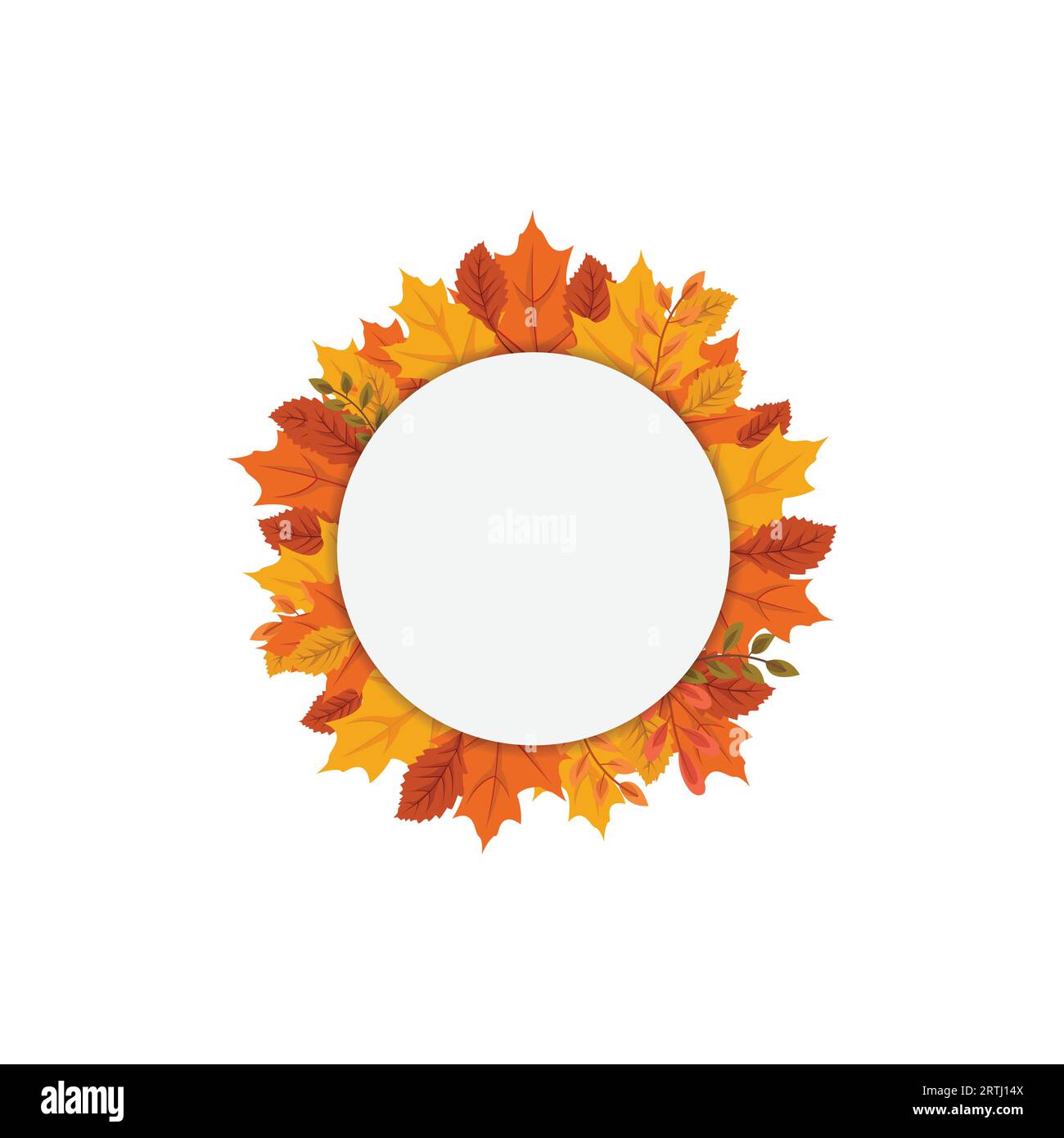 Autumn fall season leaf greeting invitation circle frame background ...