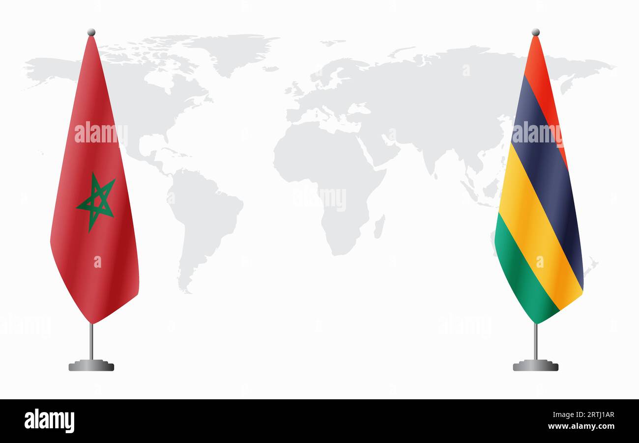 Morocco and Mauritius flags for official meeting against background of ...