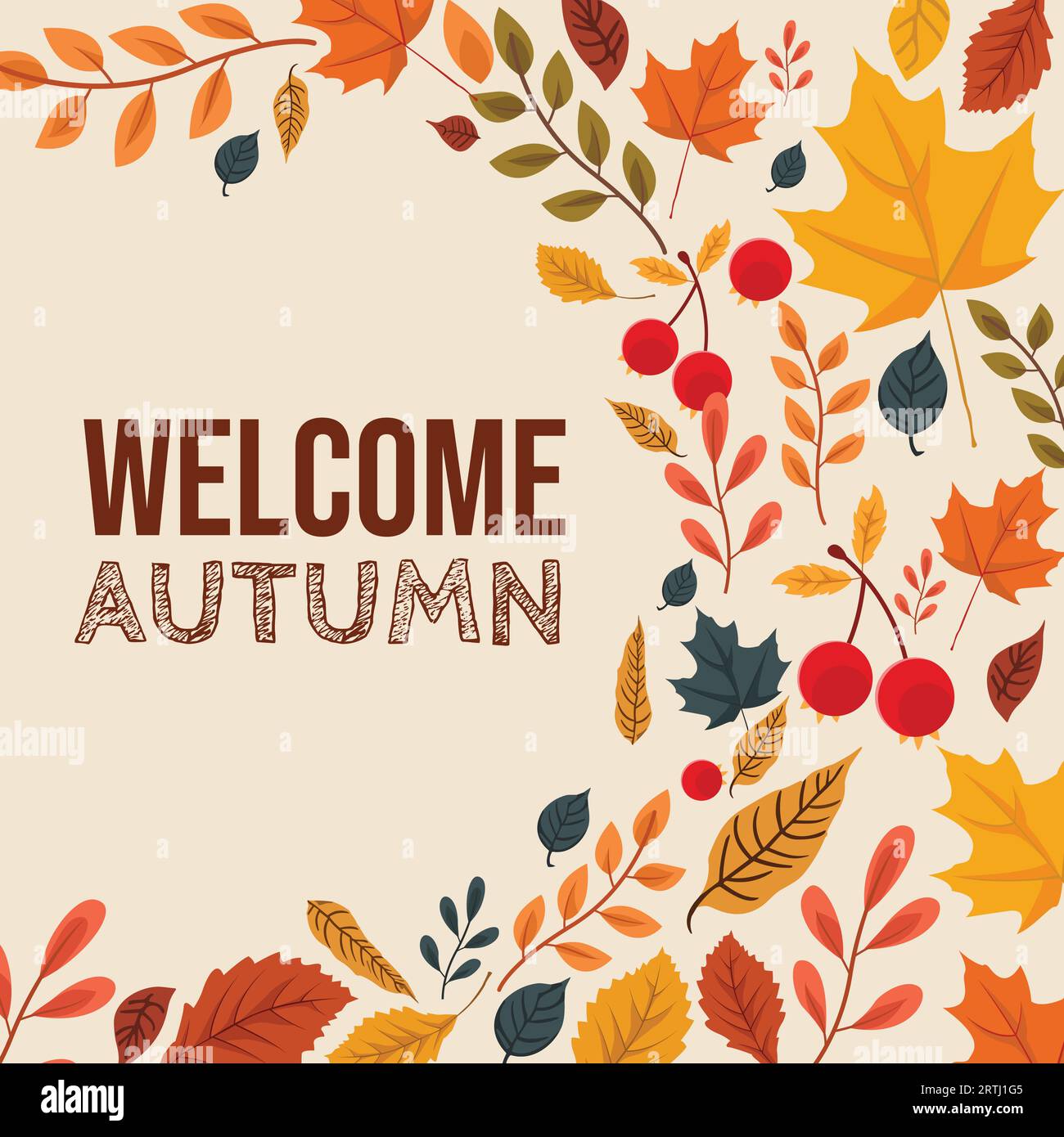 Flat Design Welcome Autumn Leaves Background. Welcome autumn vector ...
