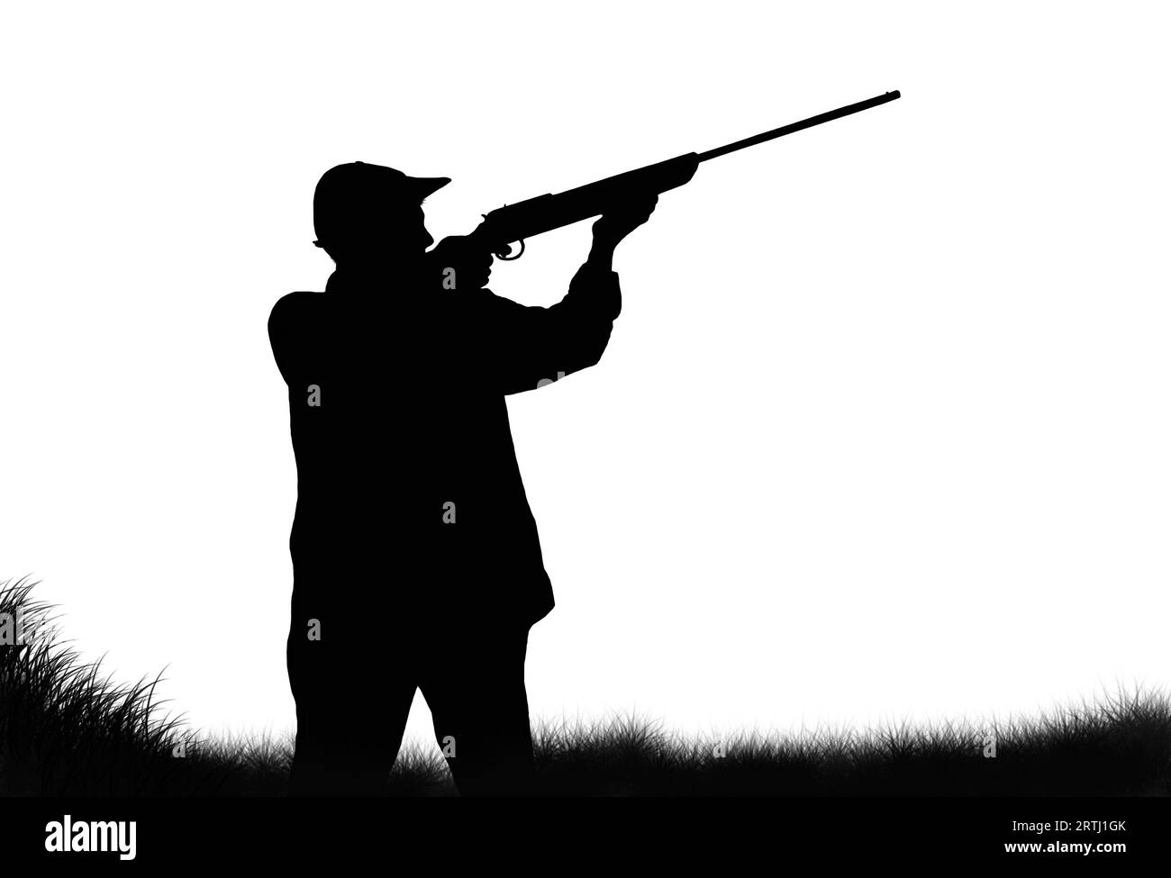 silhouette of a hunter aiming his rifle isolated on white background ...
