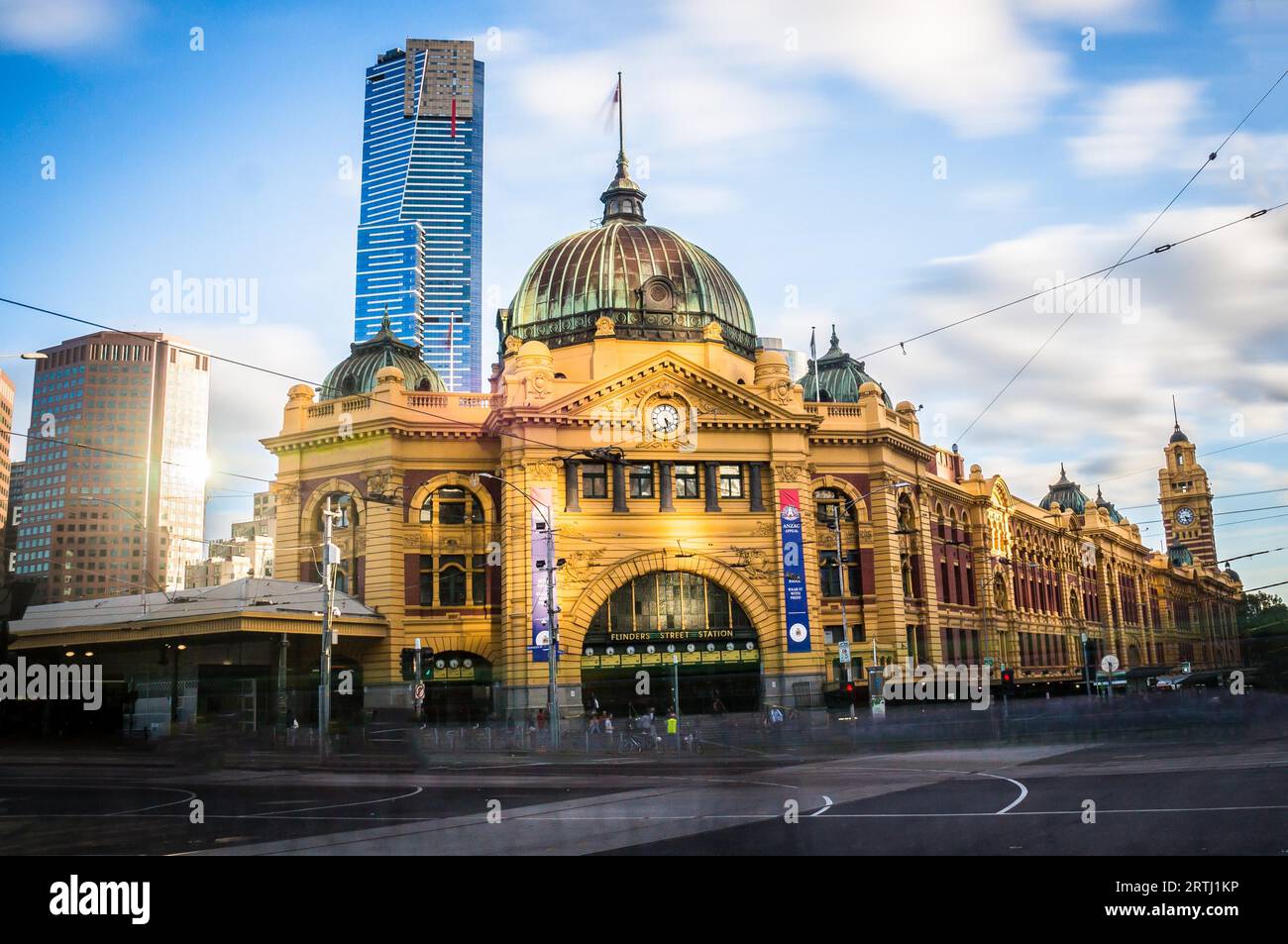 Melbourne's iconic Flinders Street station with Eureka tower in the ...