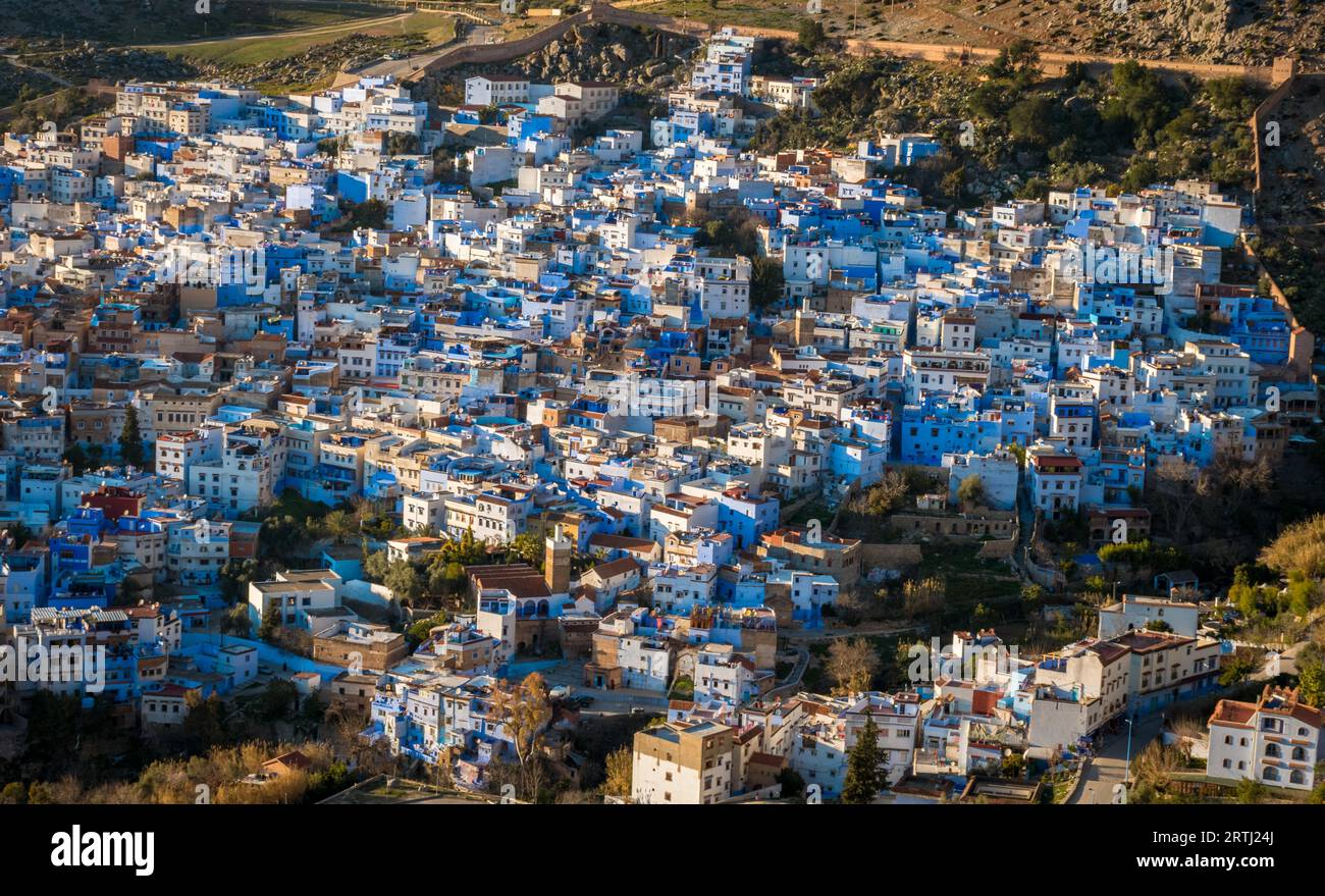 Houses in chefchaouen are all painted in blue. This beautiful cityscape ...