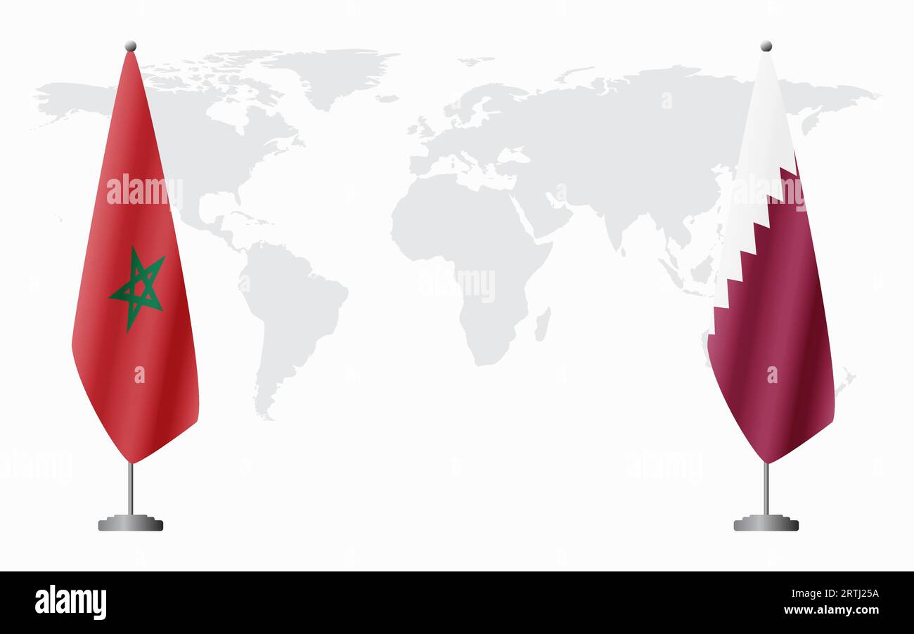 Morocco and Qatar flags for official meeting against background of ...