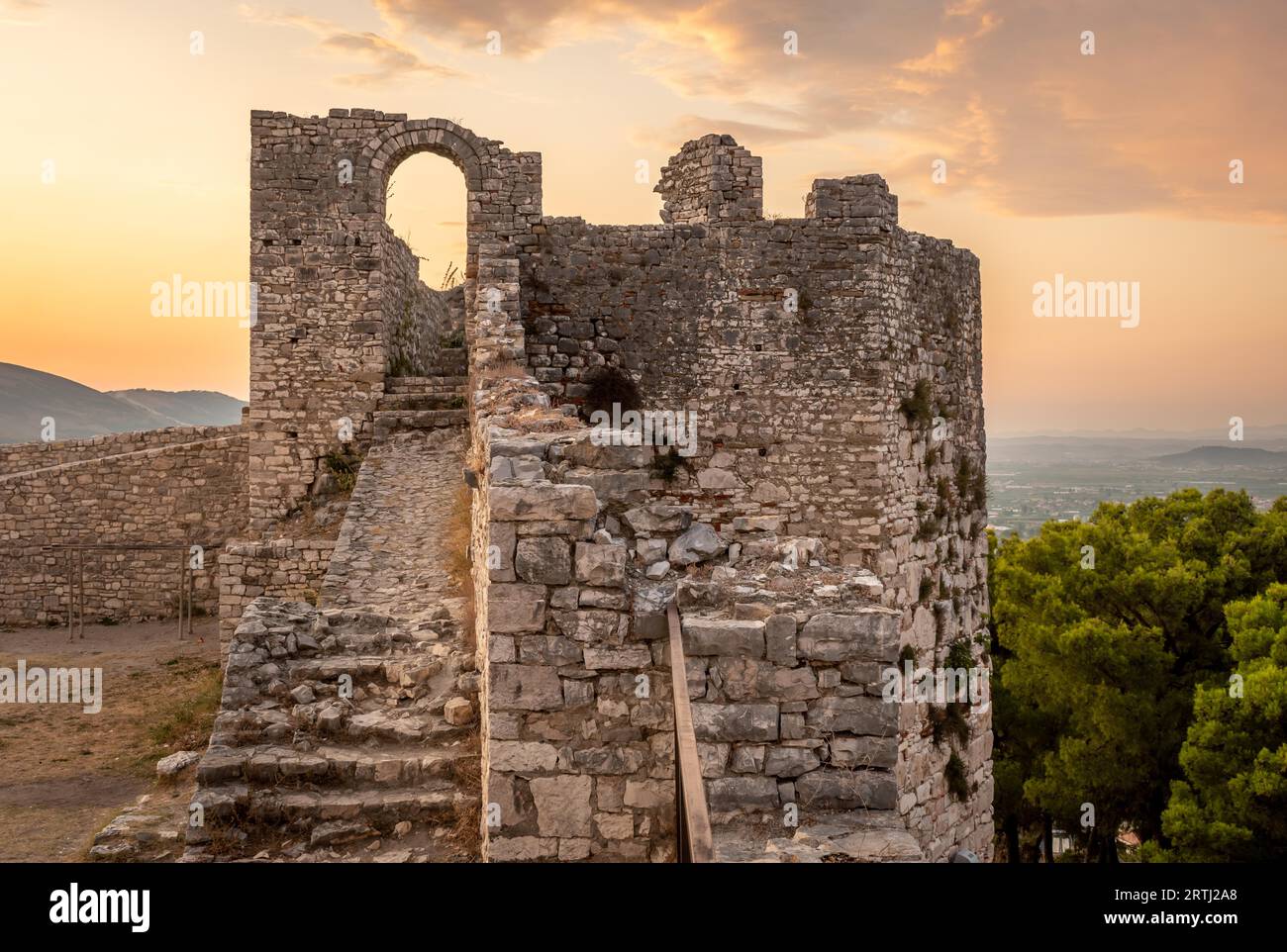 Medieval stonebrick ruins on a hill, Berat, Albania Stock Photo - Alamy