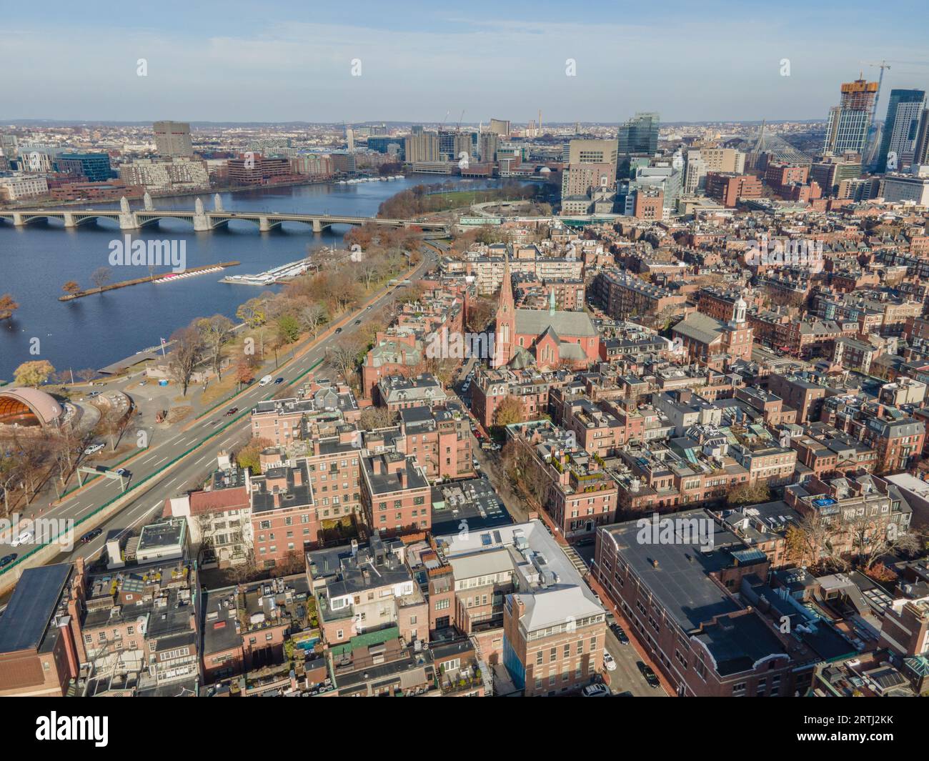 Aerial view of Beacon Hill and the Charles River in Boston ...