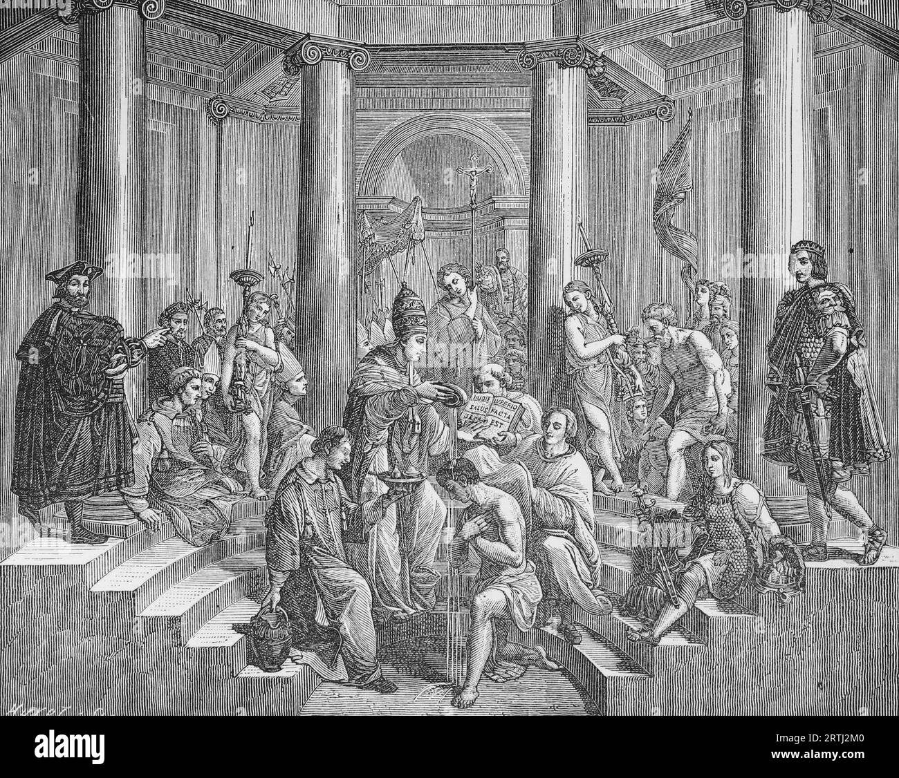 The Baptism of Emperor Constantine. Engraving from Lives of the Saints ...