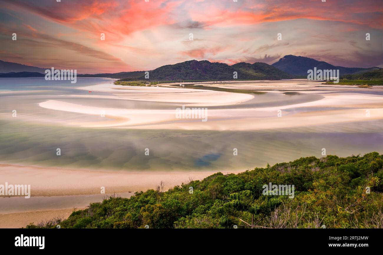 Beautiful sunrise from hill inlet lookout on Whitehaven beach at ...