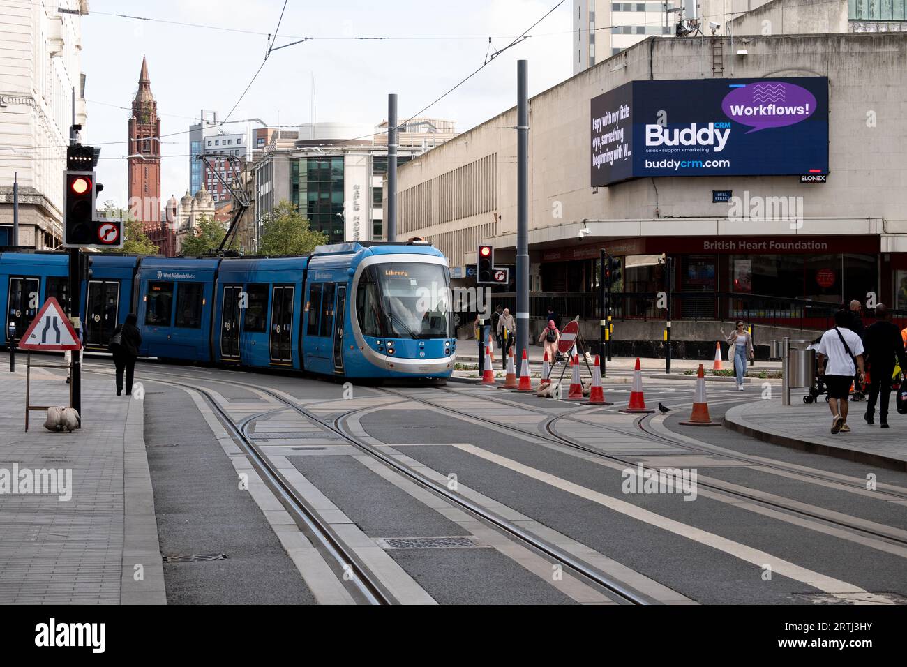 A West Midlands Metro tram at the newly constructed junction for the ...