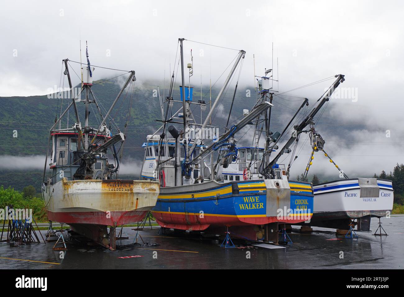 Commercial fishing boats lying on dry land, Autumn, Valdez, Richardson ...