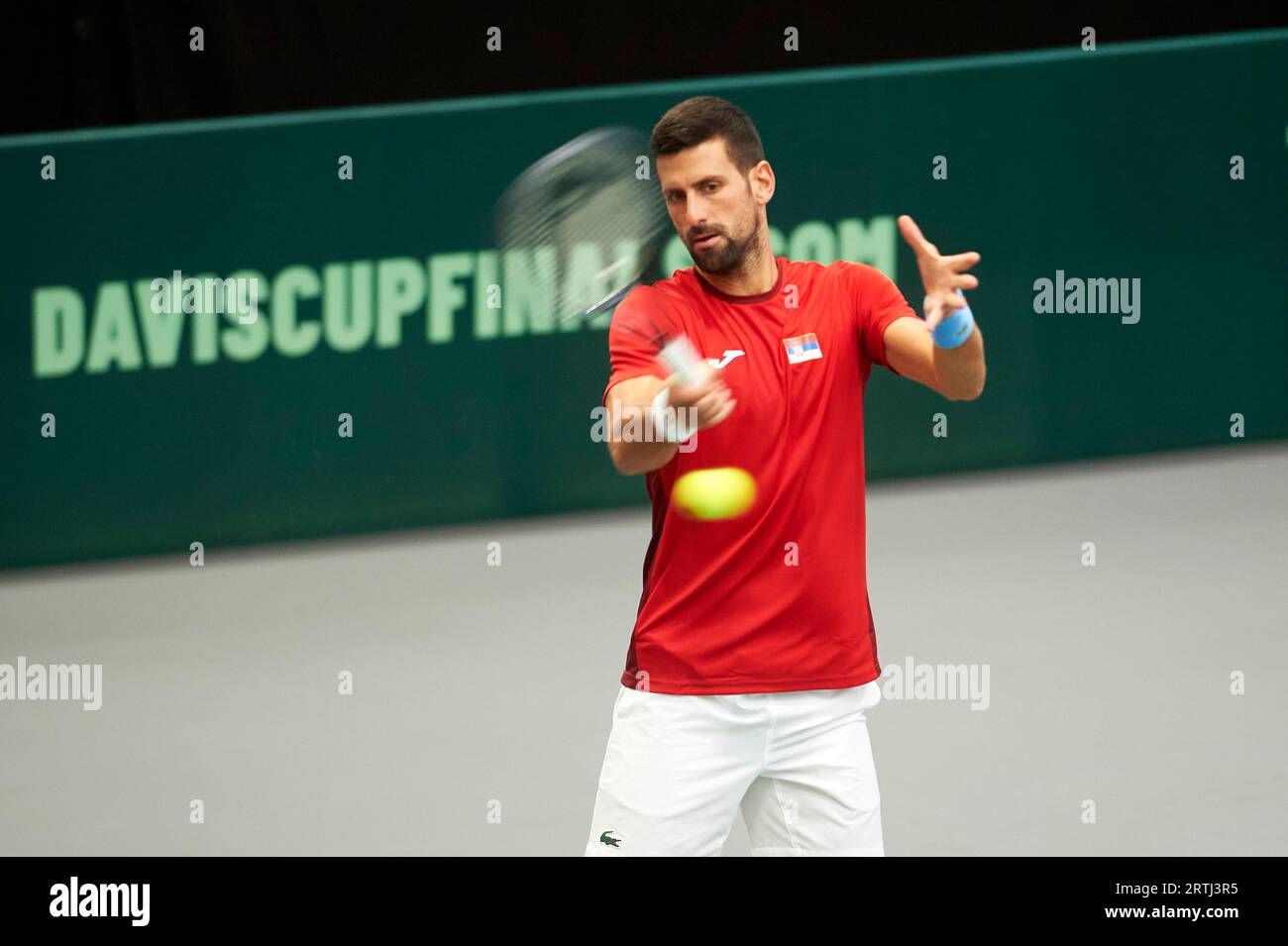 Novak Djokovic of Serbia in action during the DAVIS CUP at The Pabellon ...