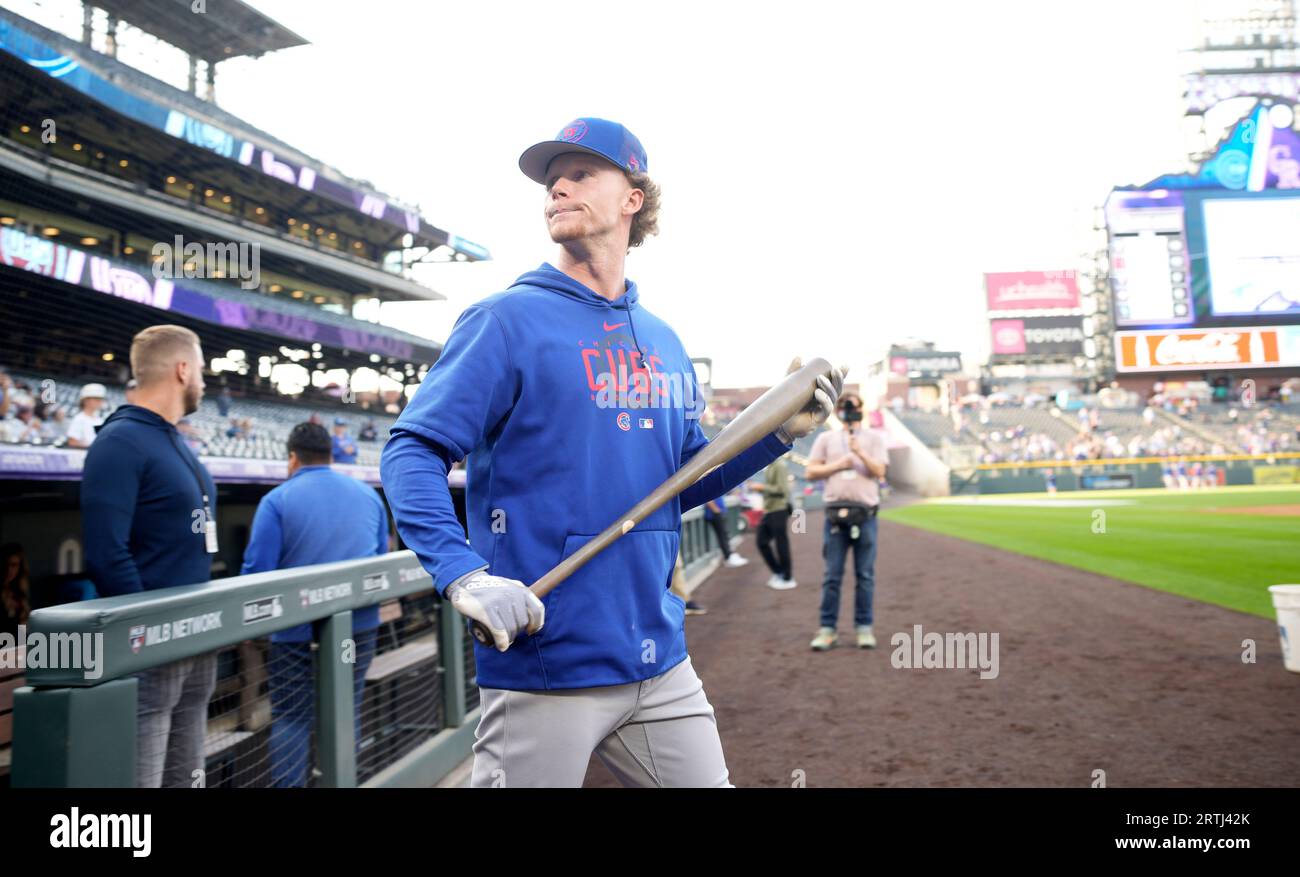 Chicago Cubs center fielder Pete Crow-Armstrong (52) warms up before a ...