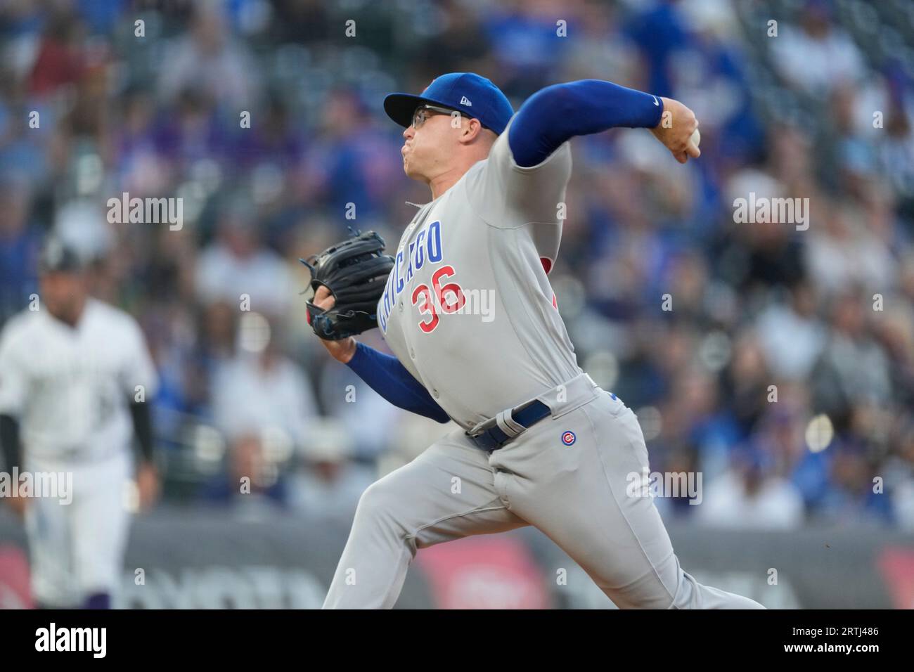 Chicago Cubs starting pitcher Jordan Wicks (36) in the first inning of ...
