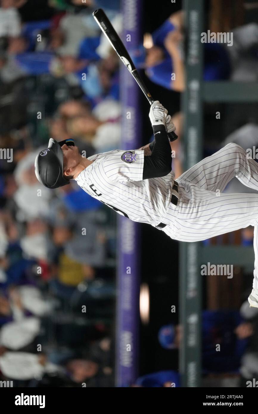 Colorado Rockies center fielder Brenton Doyle (9) in the third inning ...