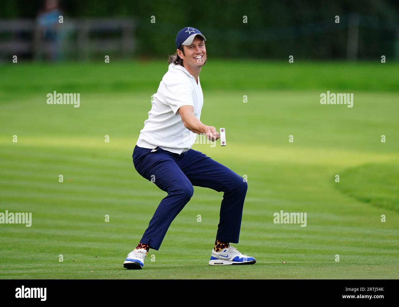 Vernon Kay reacts after putting during the Pro-Am ahead of the 2023 BMW ...