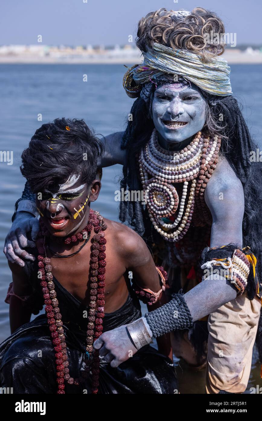 Masan Holi, Portrait of an male artist with painted face act as lord ...