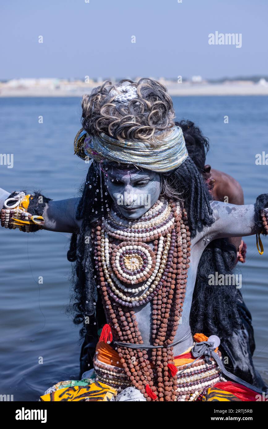 Masan Holi, Portrait of an male artist with painted face act as lord ...