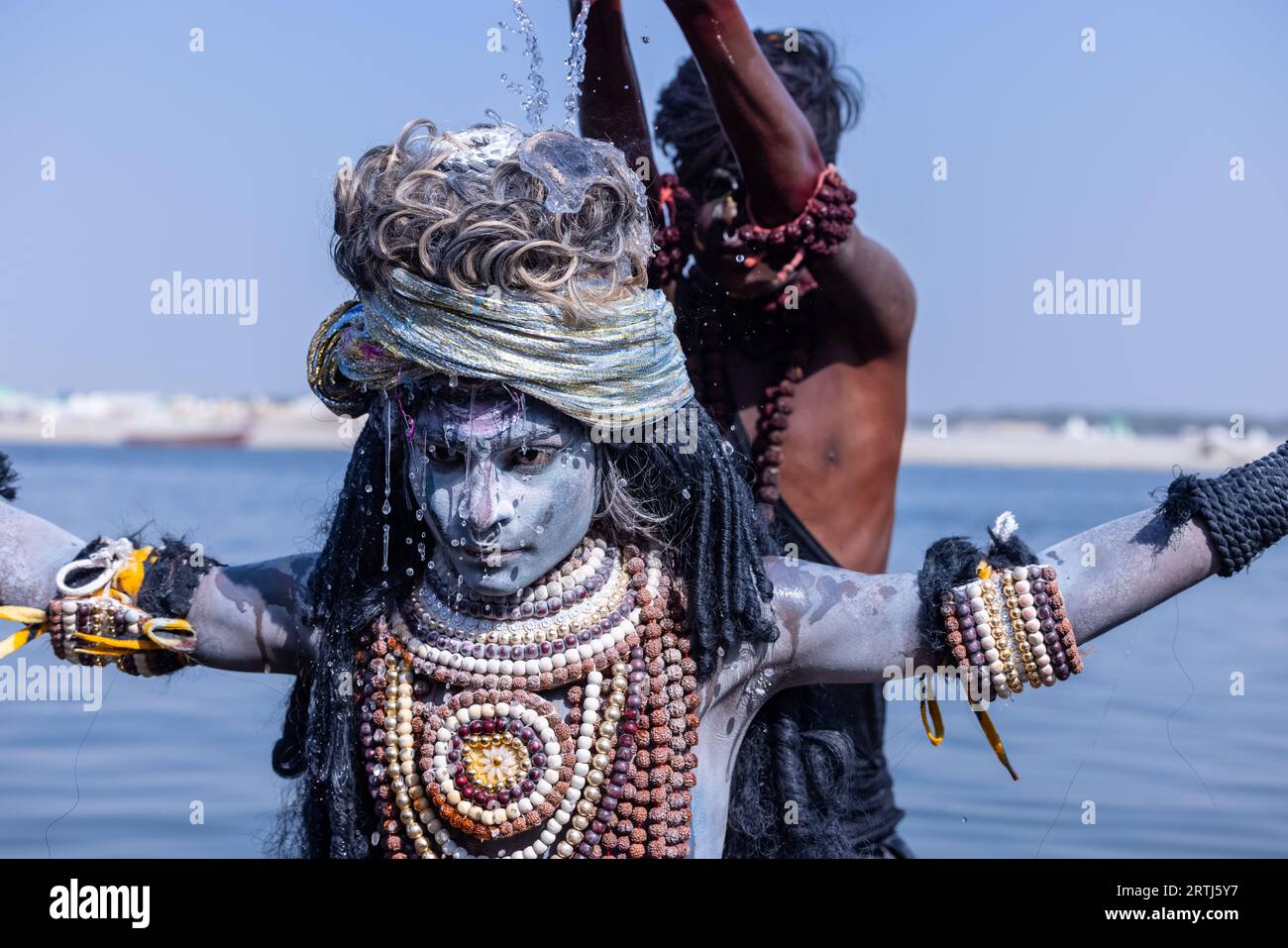 Masan Holi, Portrait of an male artist with painted face act as lord ...