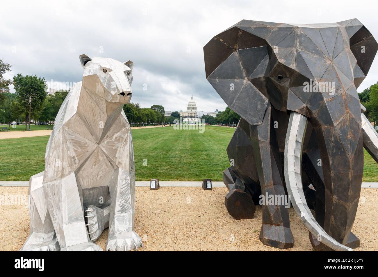 Lion and Elephant Animal Sculptures in Washington DC USA Stock Photo ...