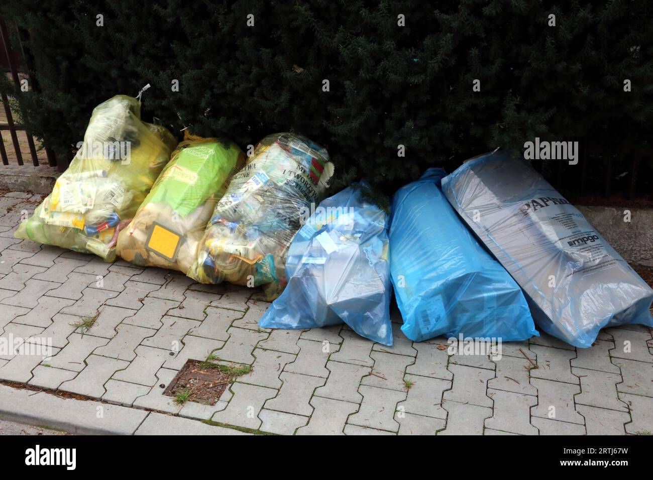 Cracow. Krakow. Poland. Plastic bags containing garbage selected by ...