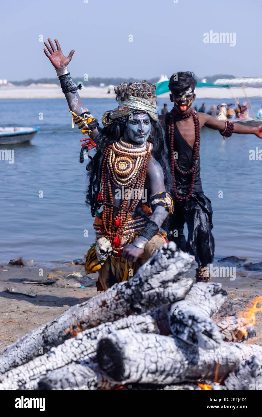 Masan Holi, Portrait of an male artist with painted face act as lord ...