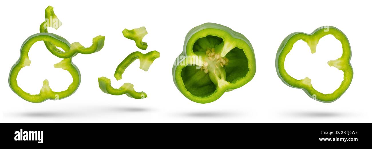 Set of green paprika cloves on a white isolated background close-up ...