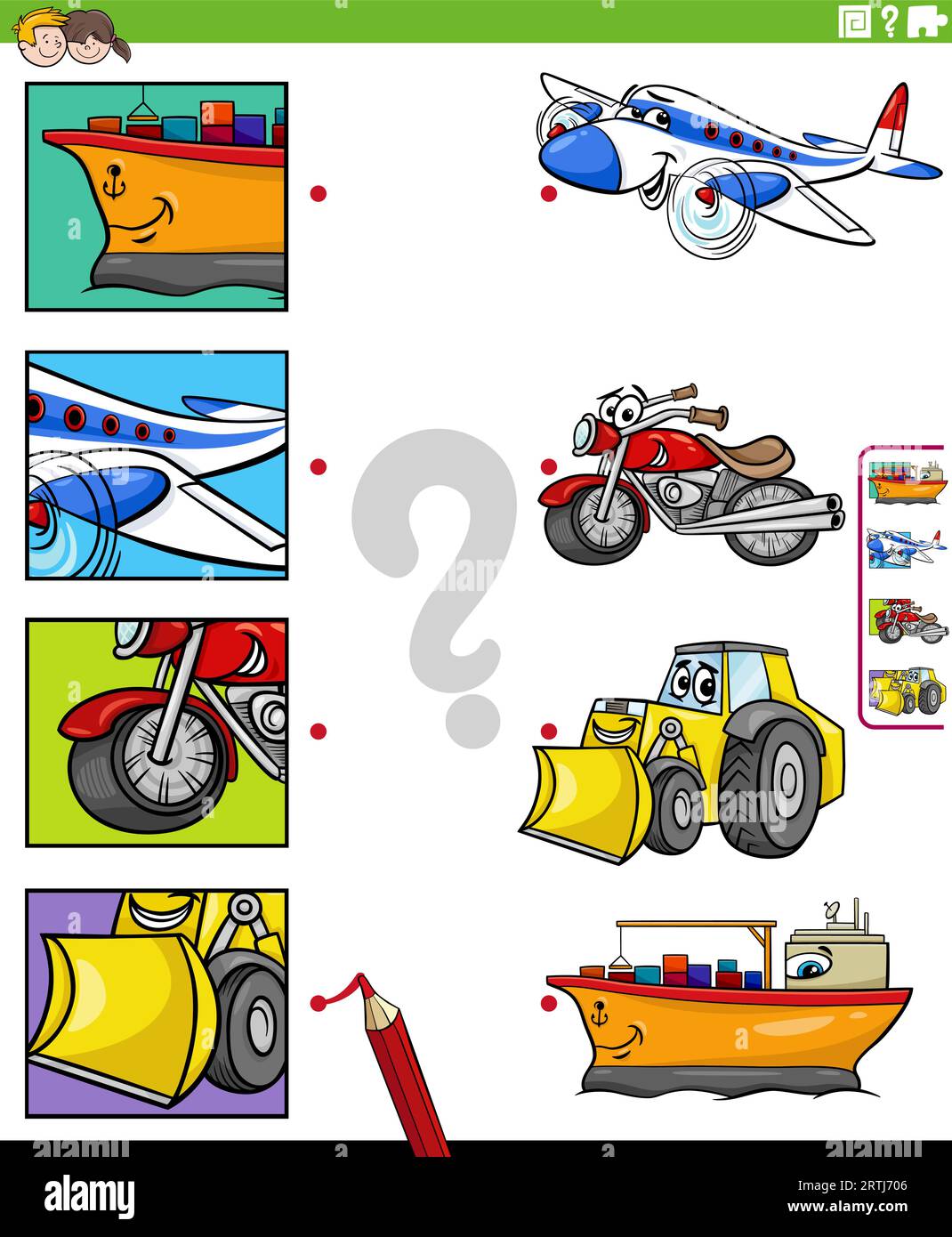 Cartoon illustration of educational matching game with transportation ...