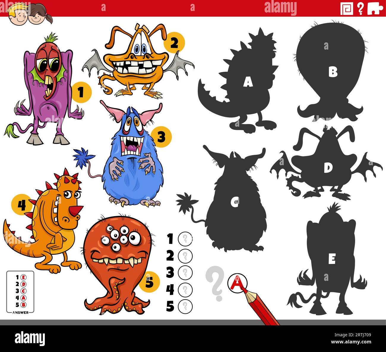 Cartoon illustration of finding the right shadows to the pictures ...