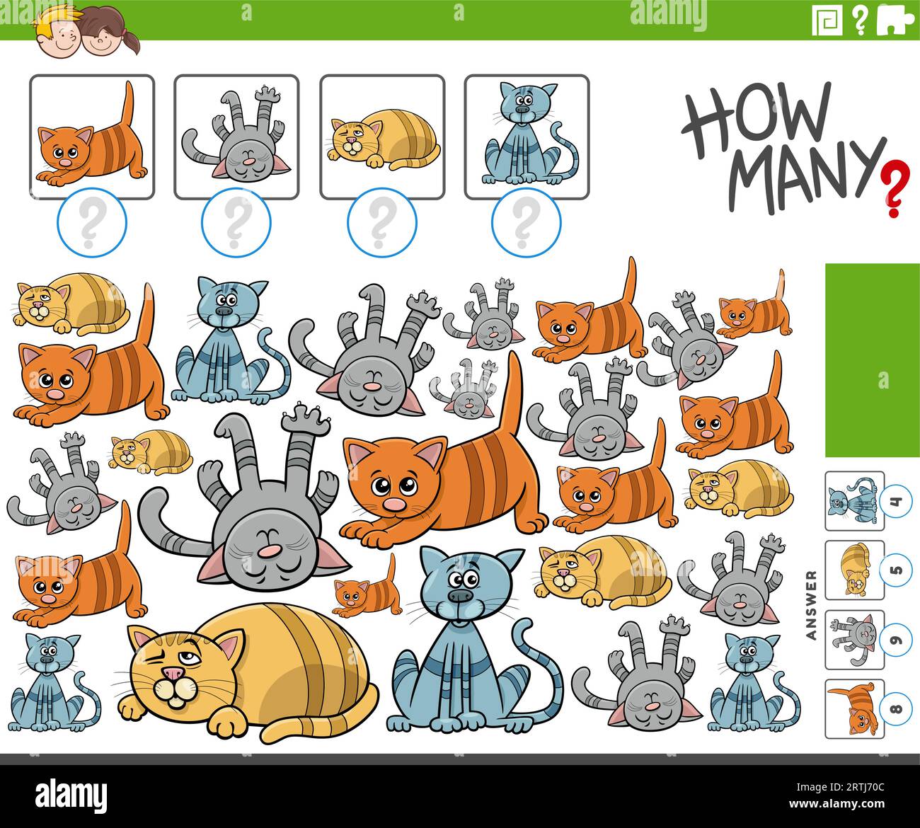Cartoon illustration of educational counting game with cats animal characters Stock Vector Image ...