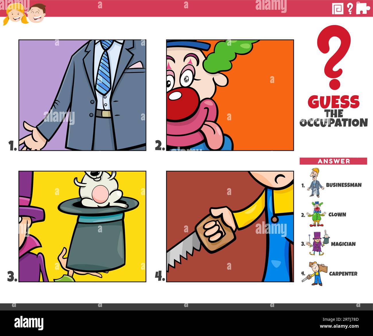 Cartoon illustration of educational game of guessing the occupation ...