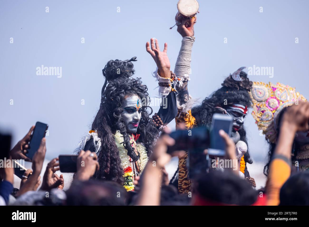 Masan Holi, Portrait of an male artist with painted face act as lord ...