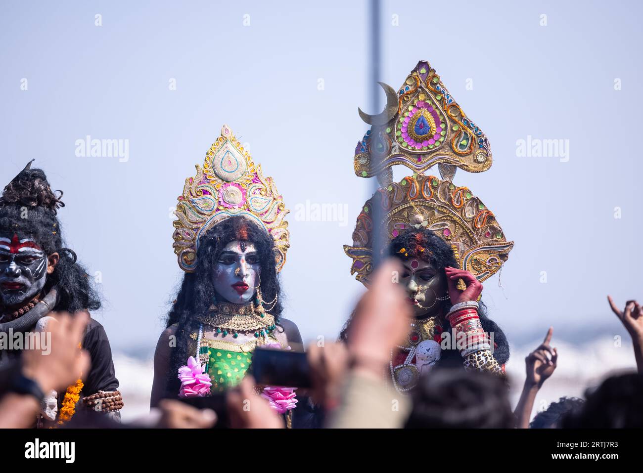 Masan Holi, Portrait of an male artist with painted face act as lord ...