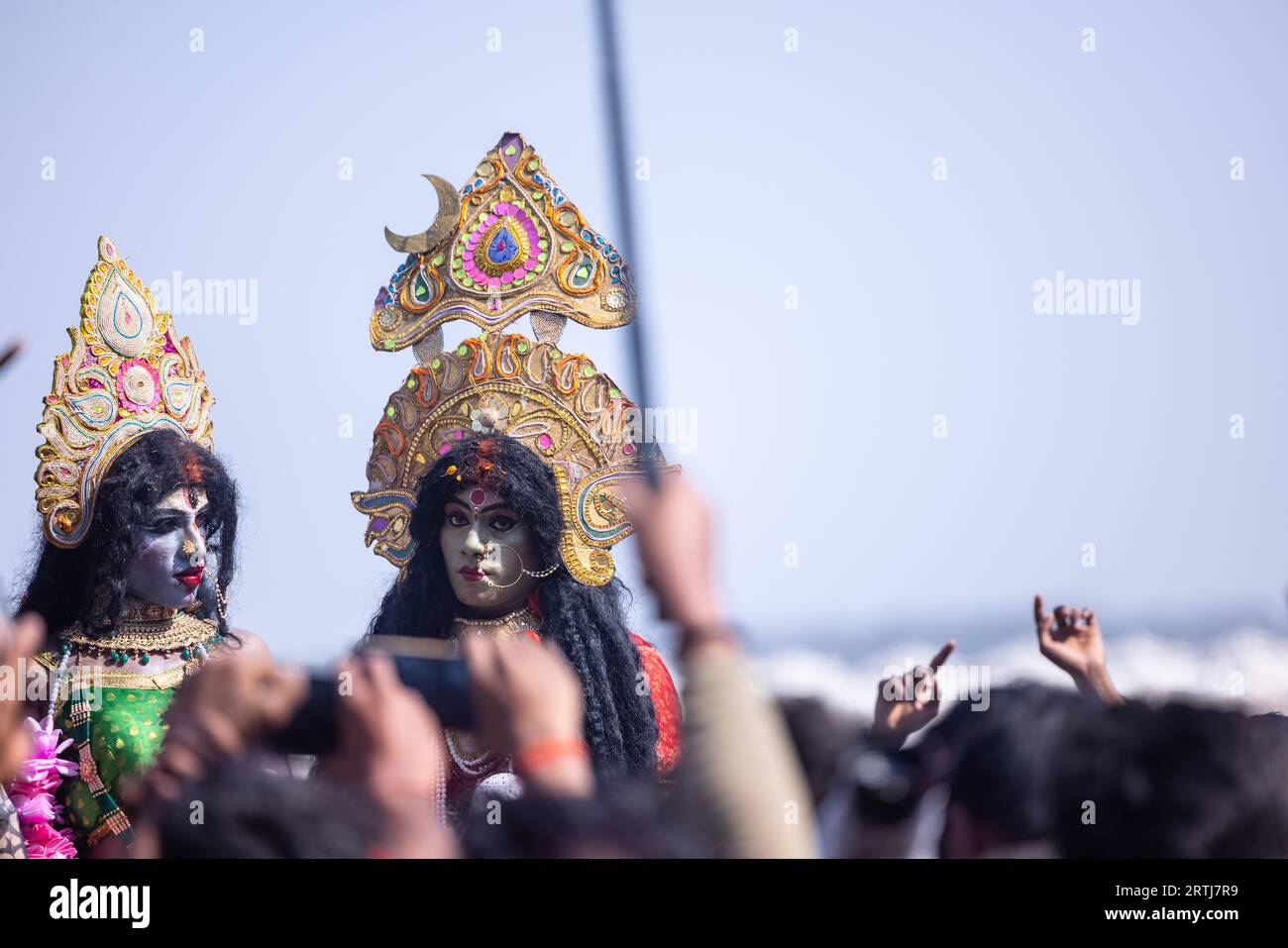 Masan Holi, Portrait of an male artist with painted face act as lord ...