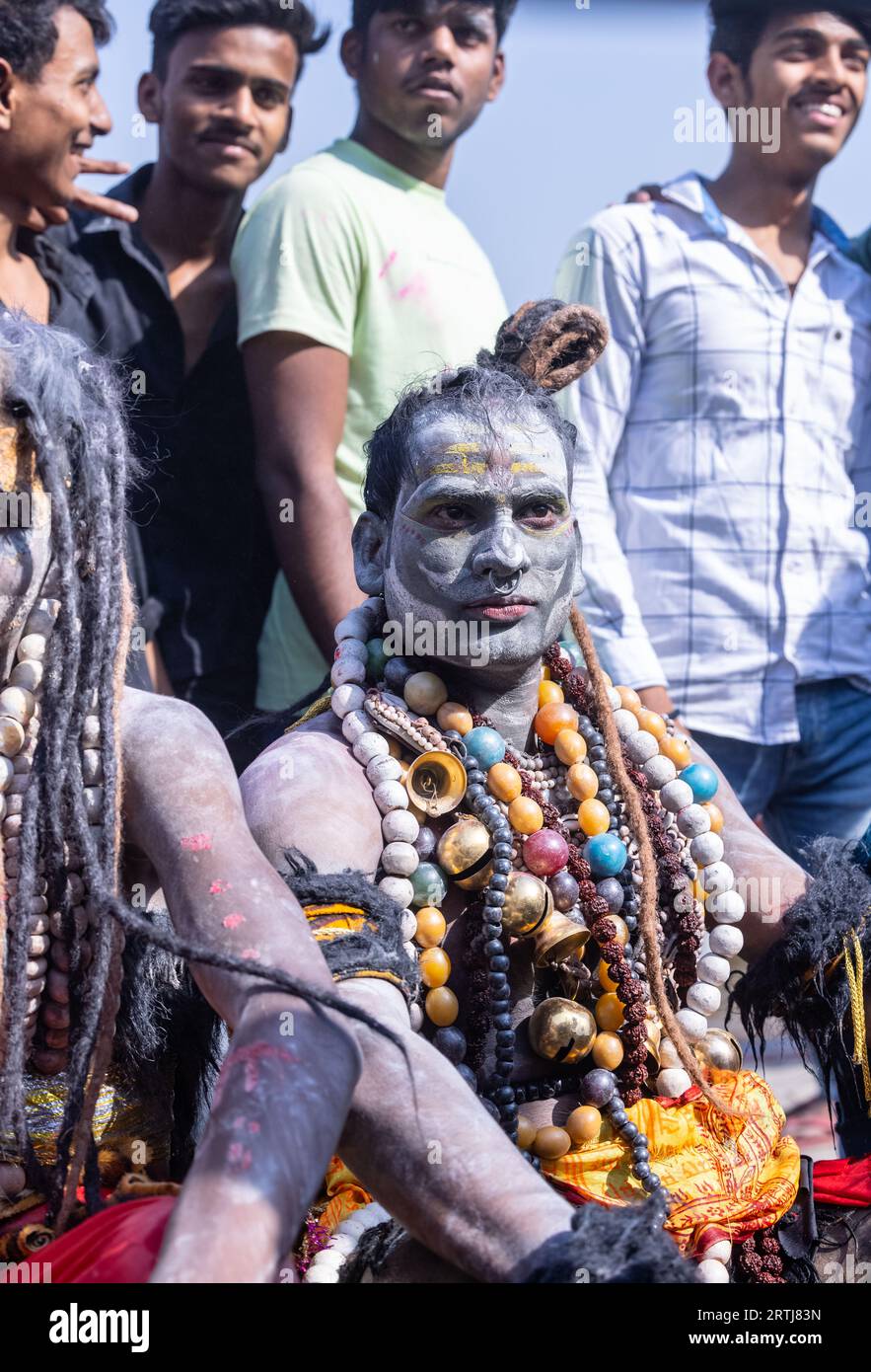 Masan Holi, Portrait of an male artist with painted face act as lord ...