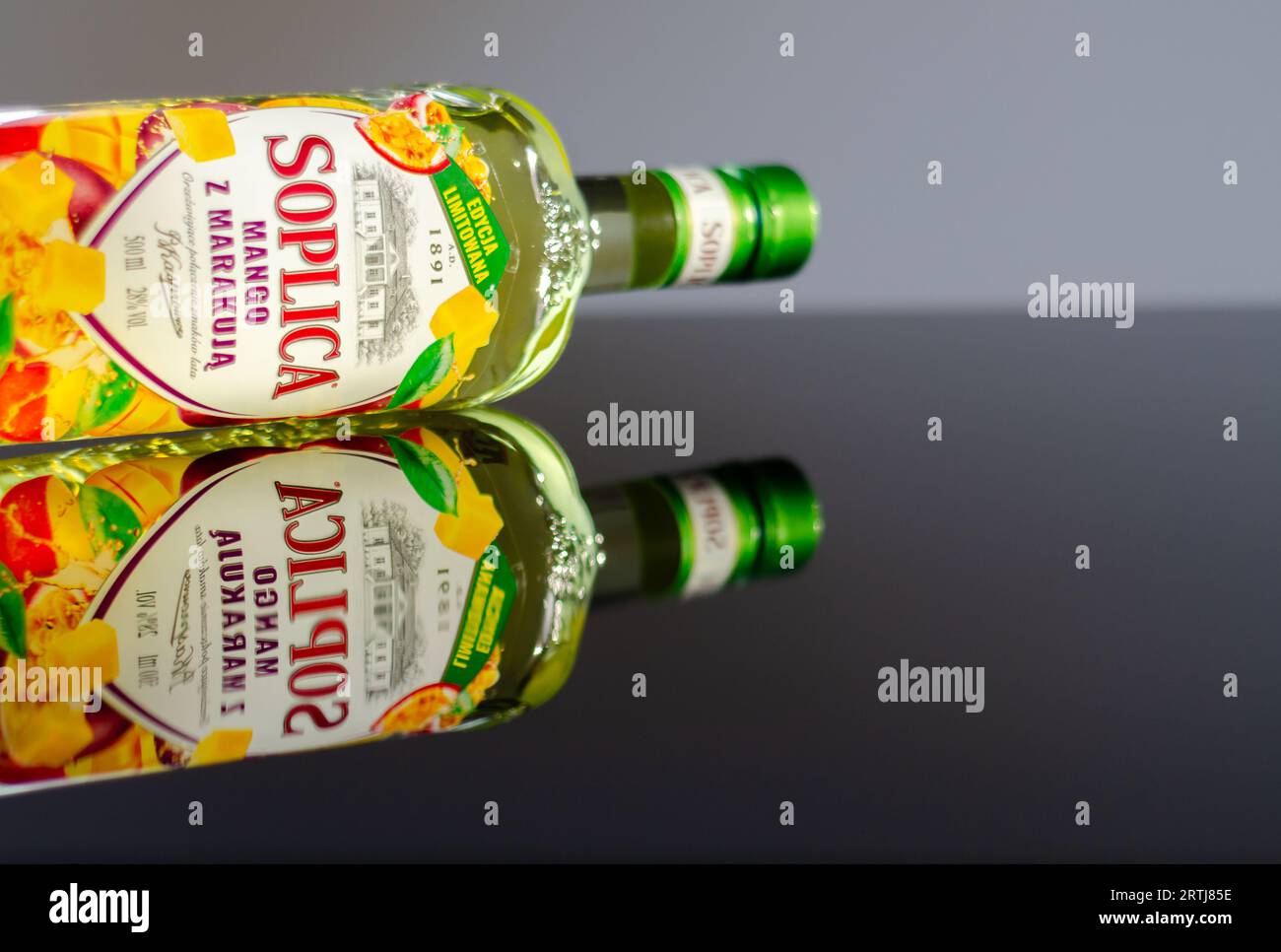 LONDON, UK - 07 SEPTEMBER 2023 Soplica Mango Maracuja Vodka is a ...