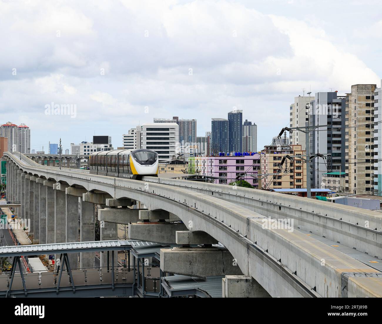 The monorail Yellow Line Mass Transit System serving the Bangkok ...