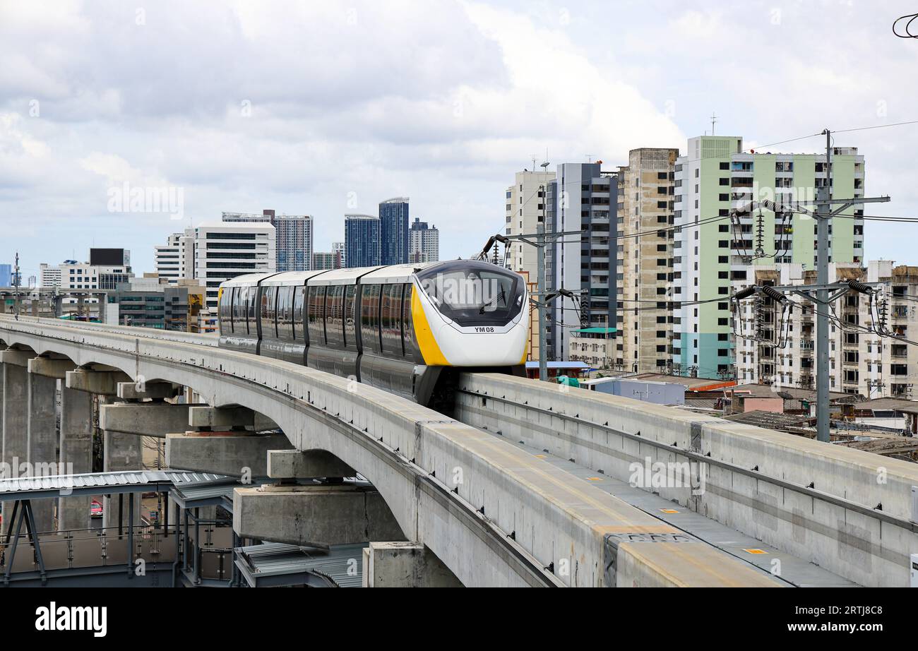 The monorail Yellow Line Mass Transit System serving the Bangkok ...