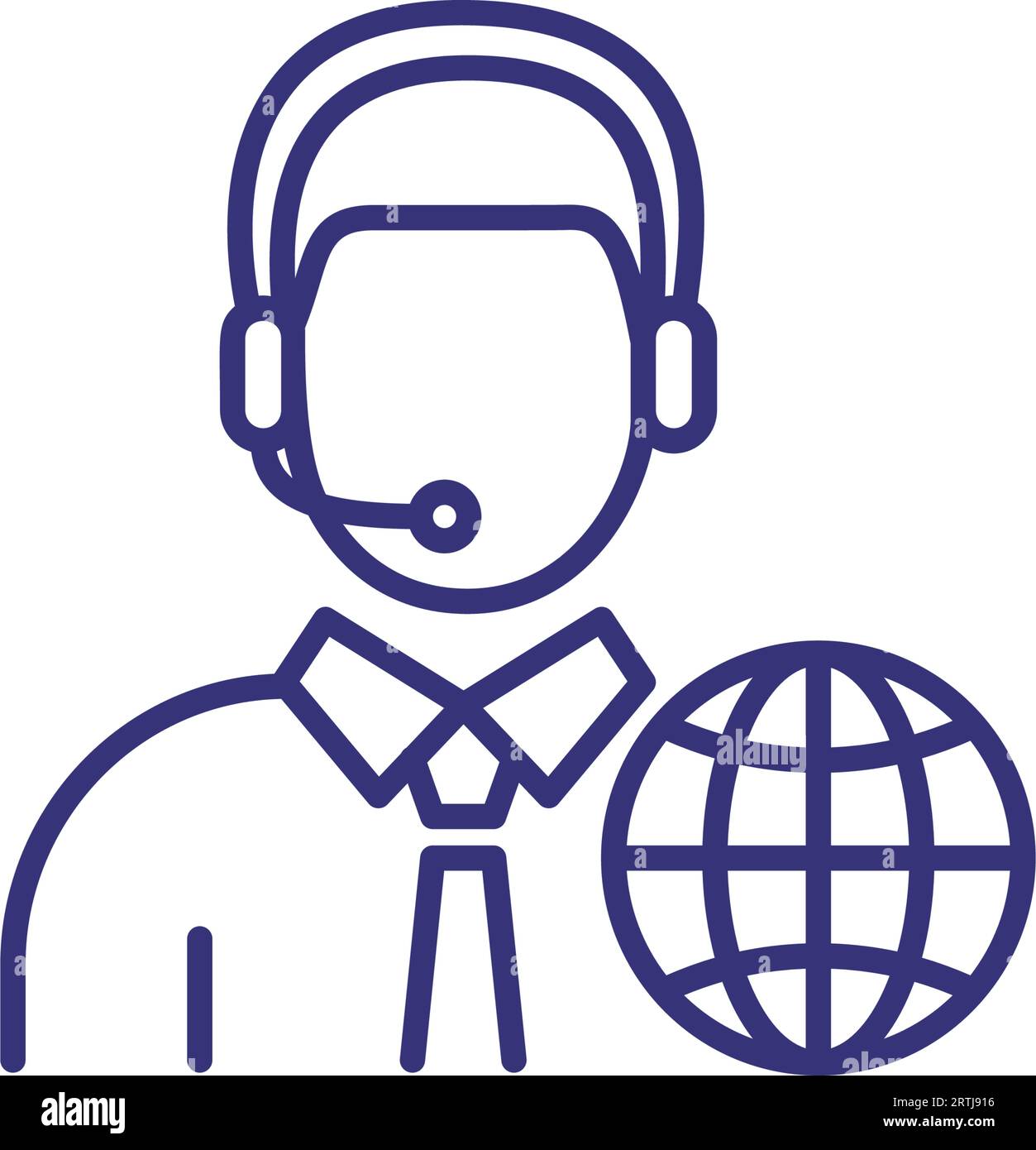 Interpreter line icon. Character in headset and globe Stock Vector ...