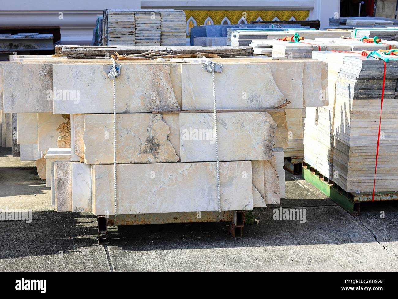 Pile or stack of marble slabs, marble tile used as materials for ...