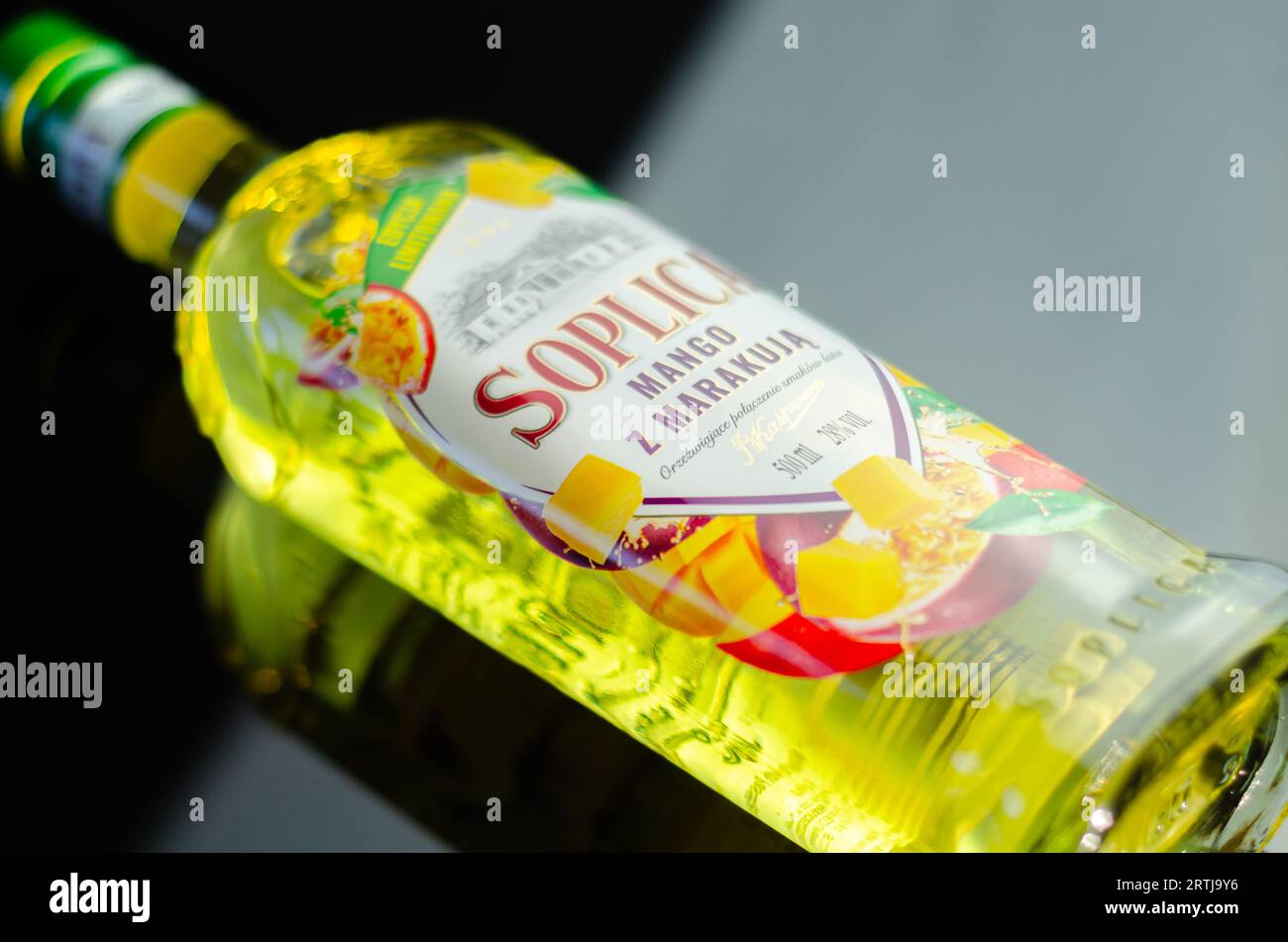 LONDON, UK - 07 SEPTEMBER 2023 Soplica Mango Maracuja Vodka is a ...