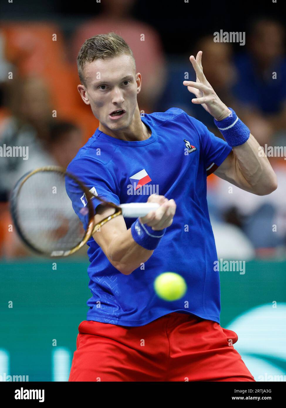 Czech tennis player Jiri Lehecka in action during the 2023 Davis Cup ...