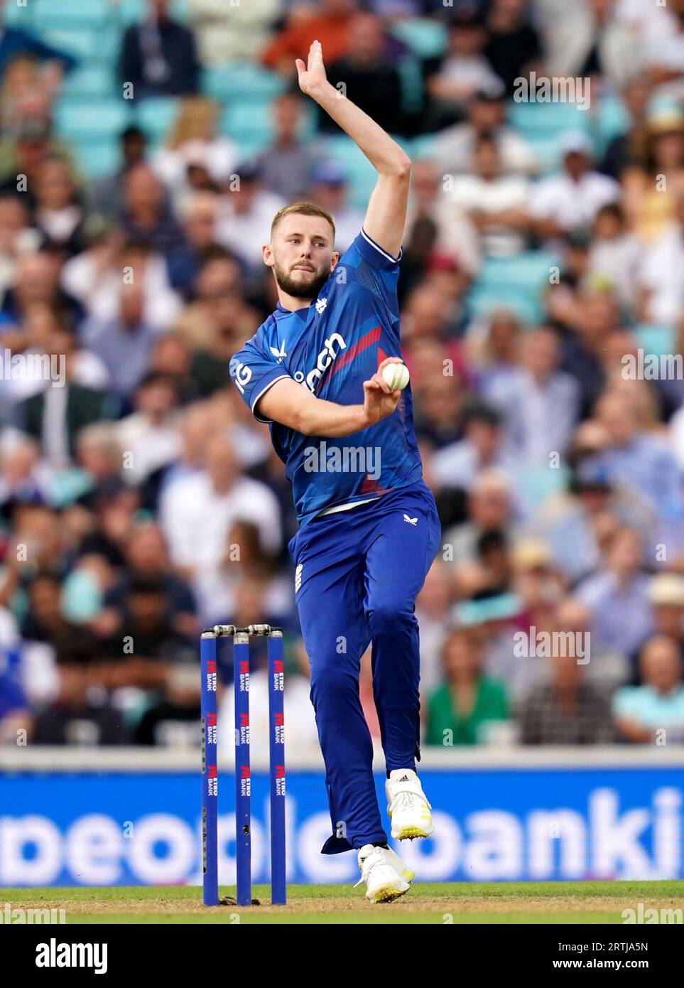 England's Gus Atkinson bowling during the third one day international ...
