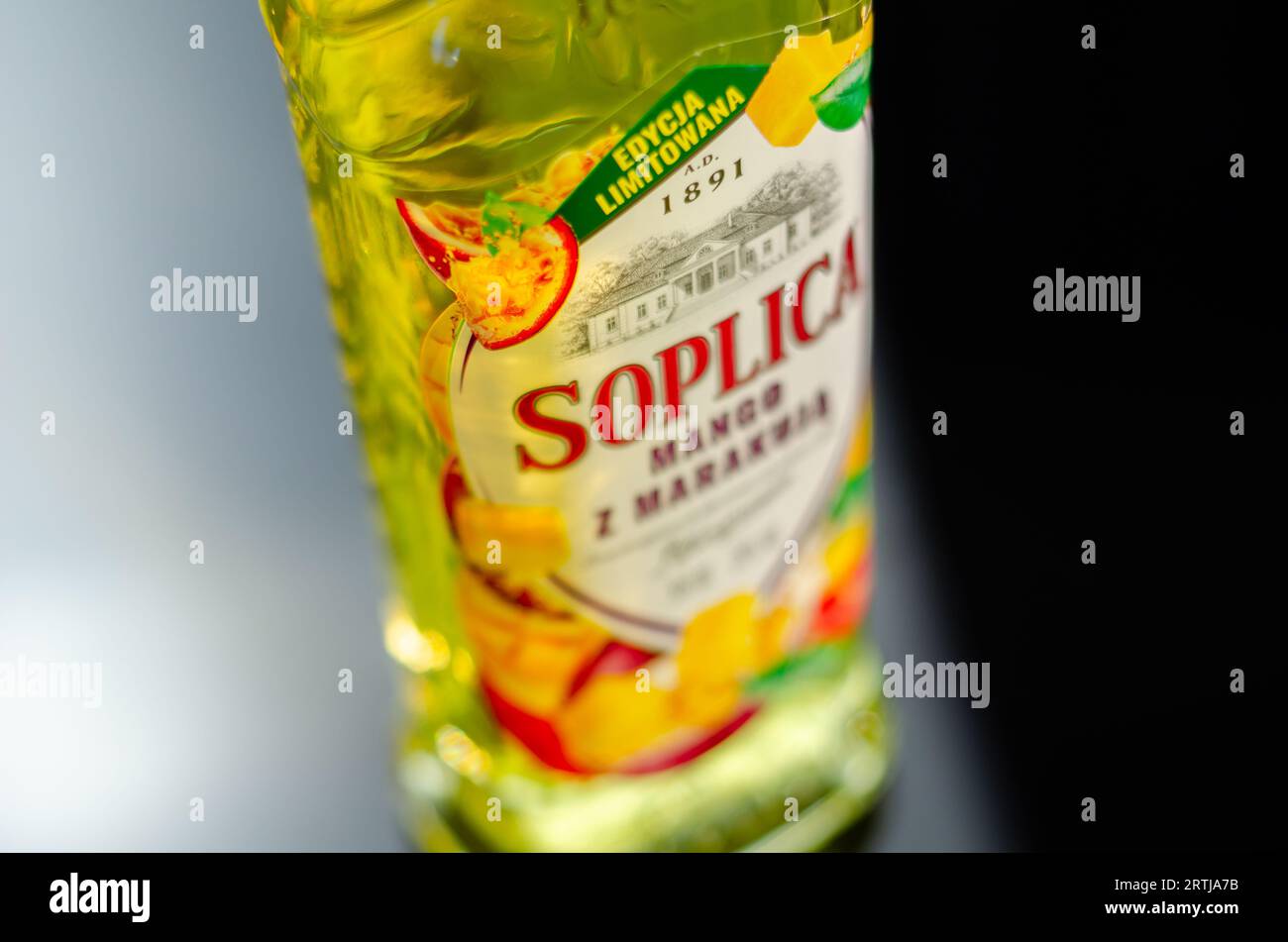 LONDON, UK - 07 SEPTEMBER 2023 Soplica Mango Maracuja Vodka is a ...