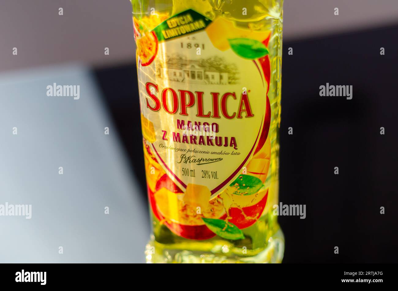 LONDON, UK - 07 SEPTEMBER 2023 Soplica Mango Maracuja Vodka is a ...