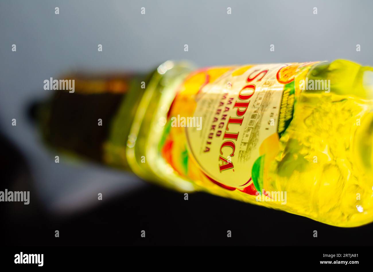 LONDON, UK - 07 SEPTEMBER 2023 Soplica Mango Maracuja Vodka is a ...