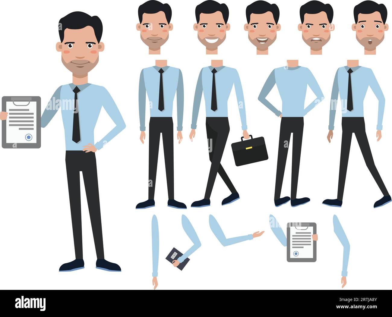 Man with contract character set with different poses, emotions Stock ...